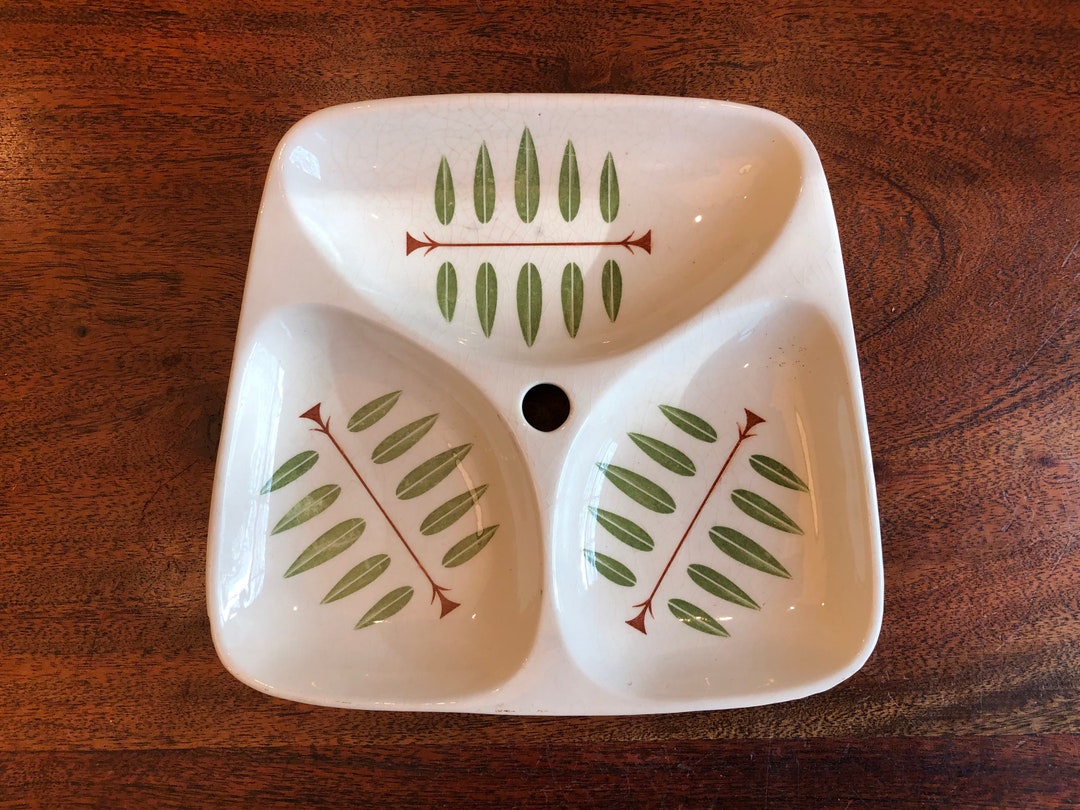 Mid Century Divided Ceramic Serving Tray With Branch Design - Vintage ...