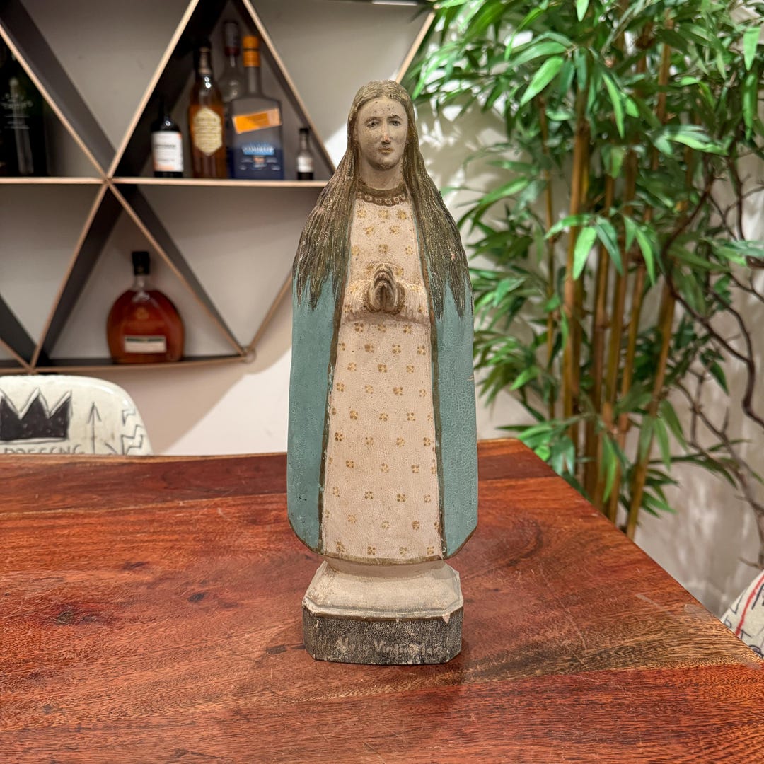 Antique 1800's Hand Carved Wooden Holy Virgin Mary 12.25" Tall ...