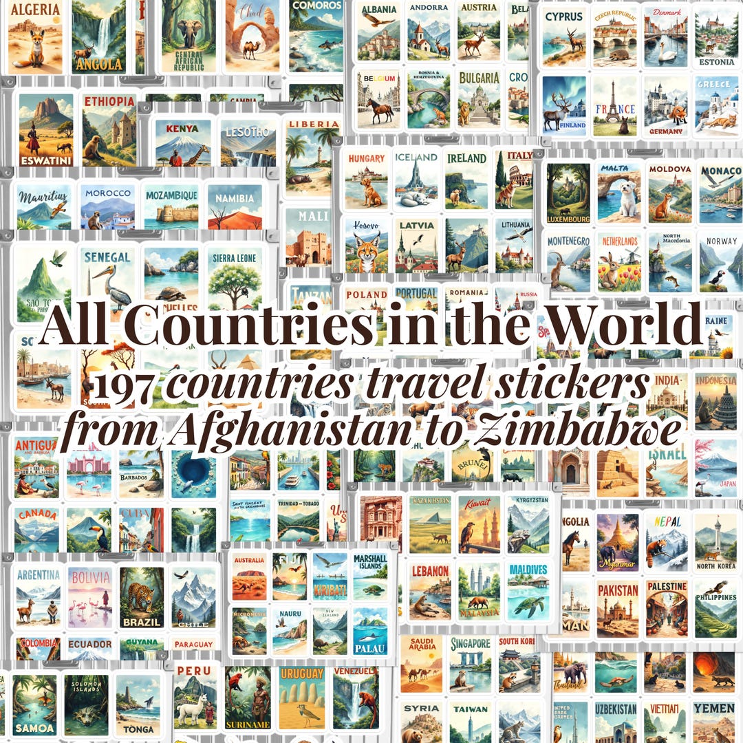 All Countries in the World Travel Passport Stickers | 197 Countries ...