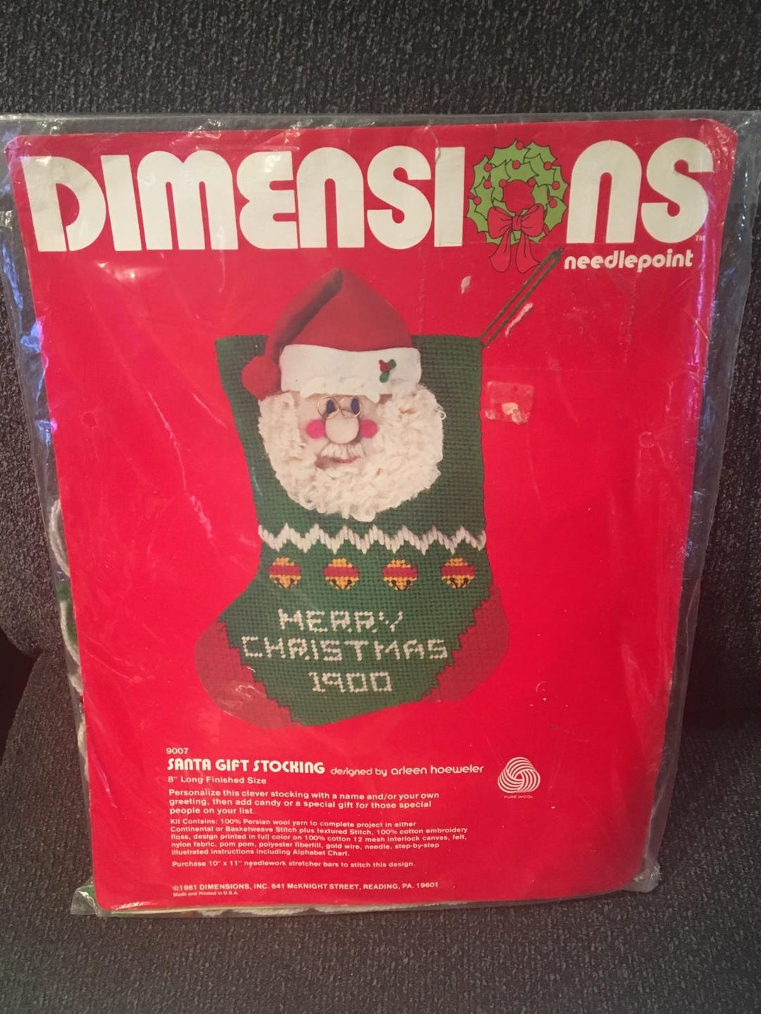 Vintage NEEDLEPOINT Kit SANTA Gift STOCKING Dimensions 1981 Christmas ...