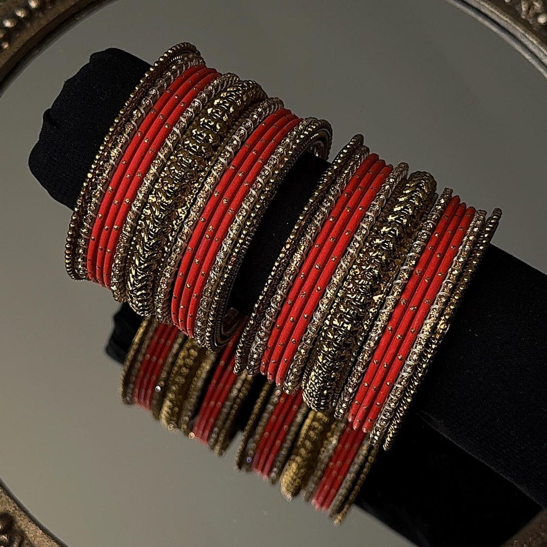 LAST PEICE - Orange & Bronze Churiyan Double Set - Etsy