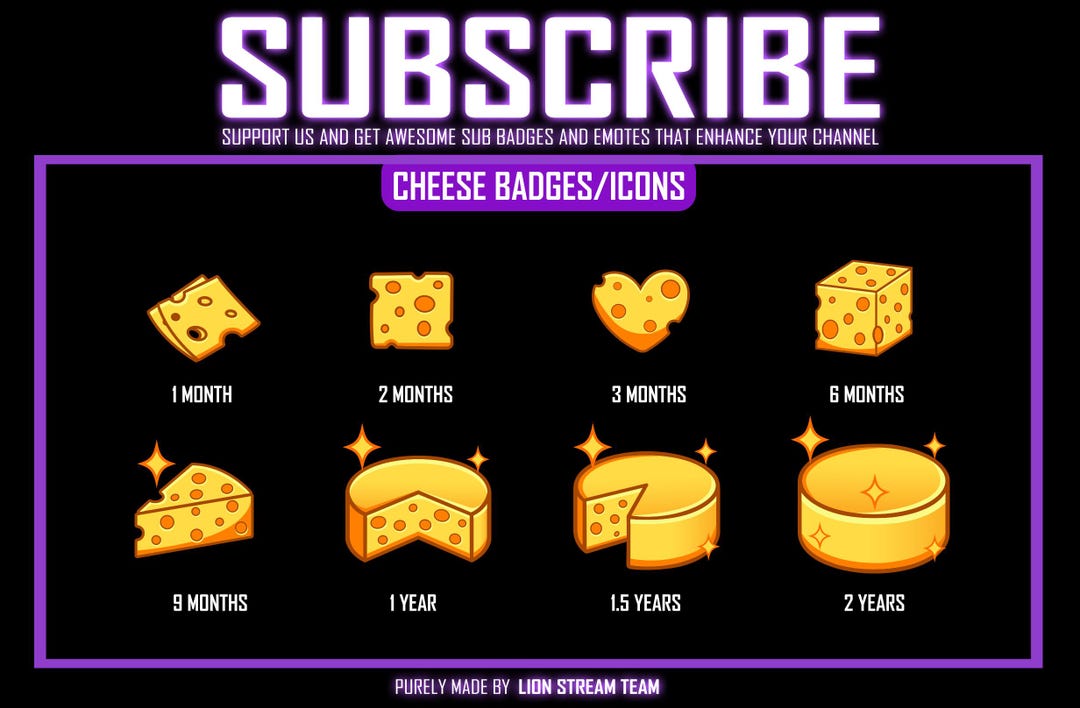 Cheese Sub Badges for Twitch, Kick, Discord, and Youtube - Etsy