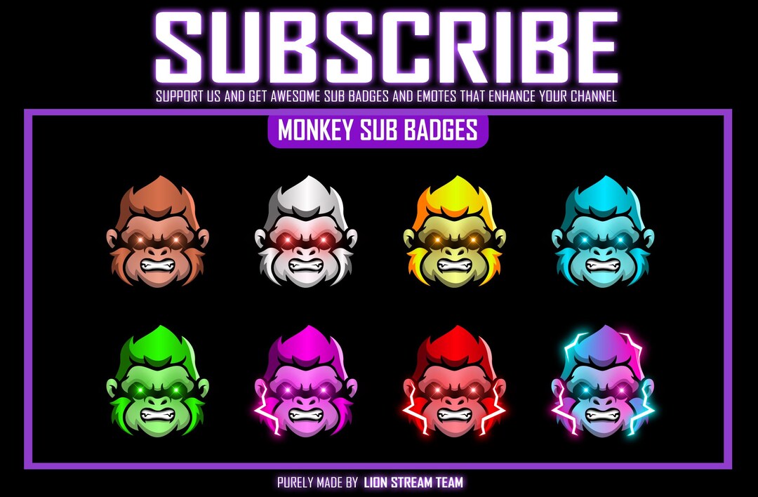 Monkey Twitch Sub Badges/ Twitch Sub Badges/ Ape Badges/ Twitch Sub ...