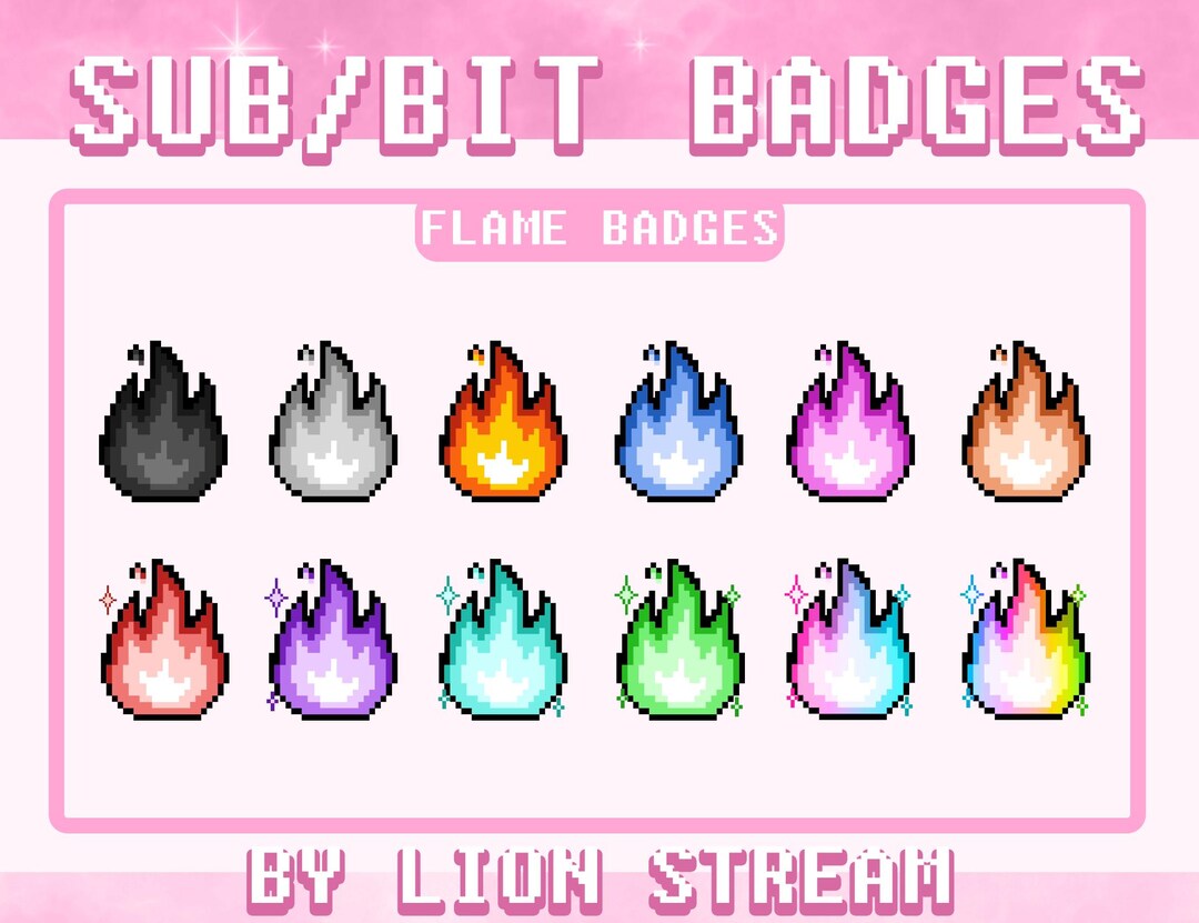 Flame Pixel Art Twitch Sub Badges/ Flame Pixel Kick Sub Badges/ Flame ...