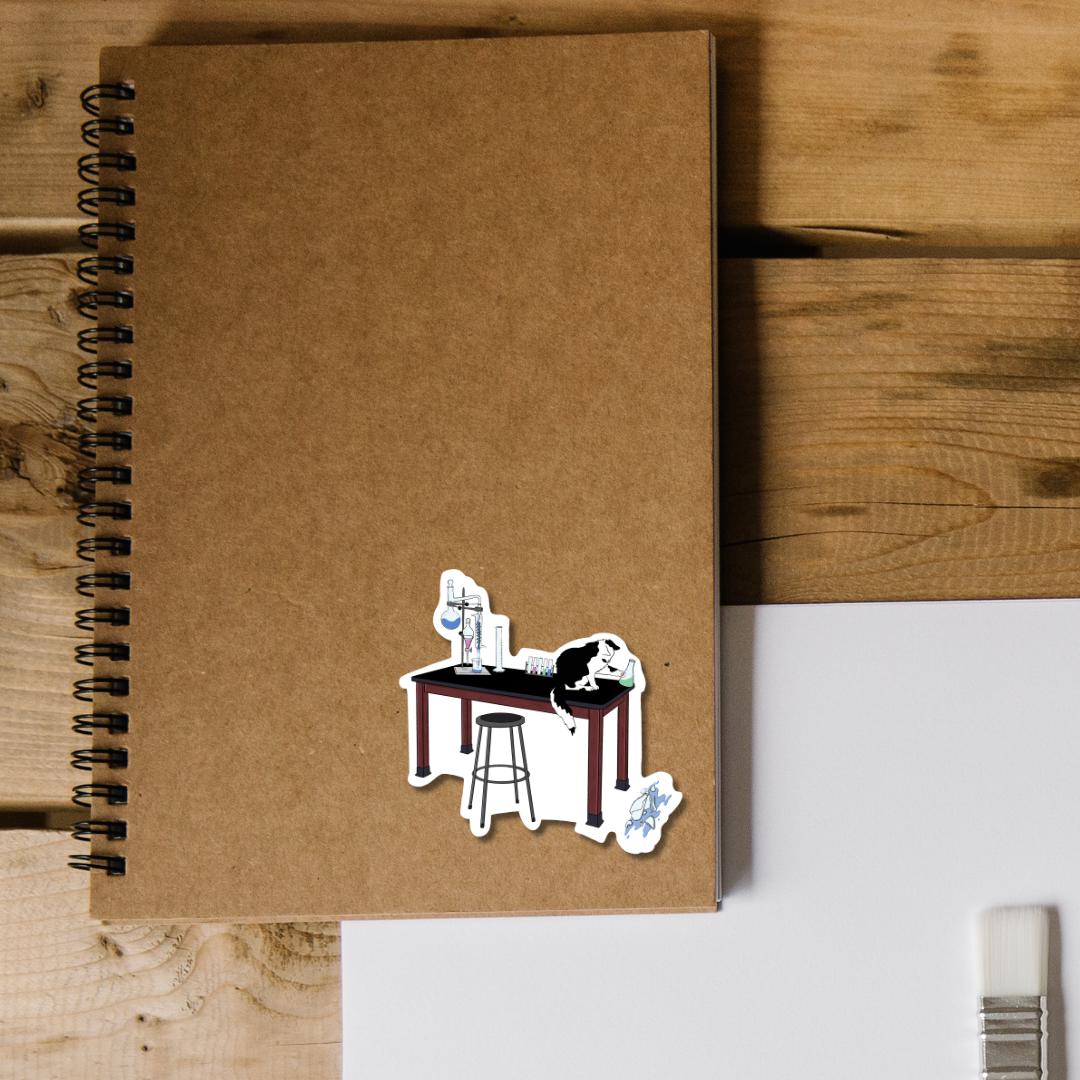 Cute Science Sticker, Cat Knocking Things Over, Vinyl, STEM, Laptop ...