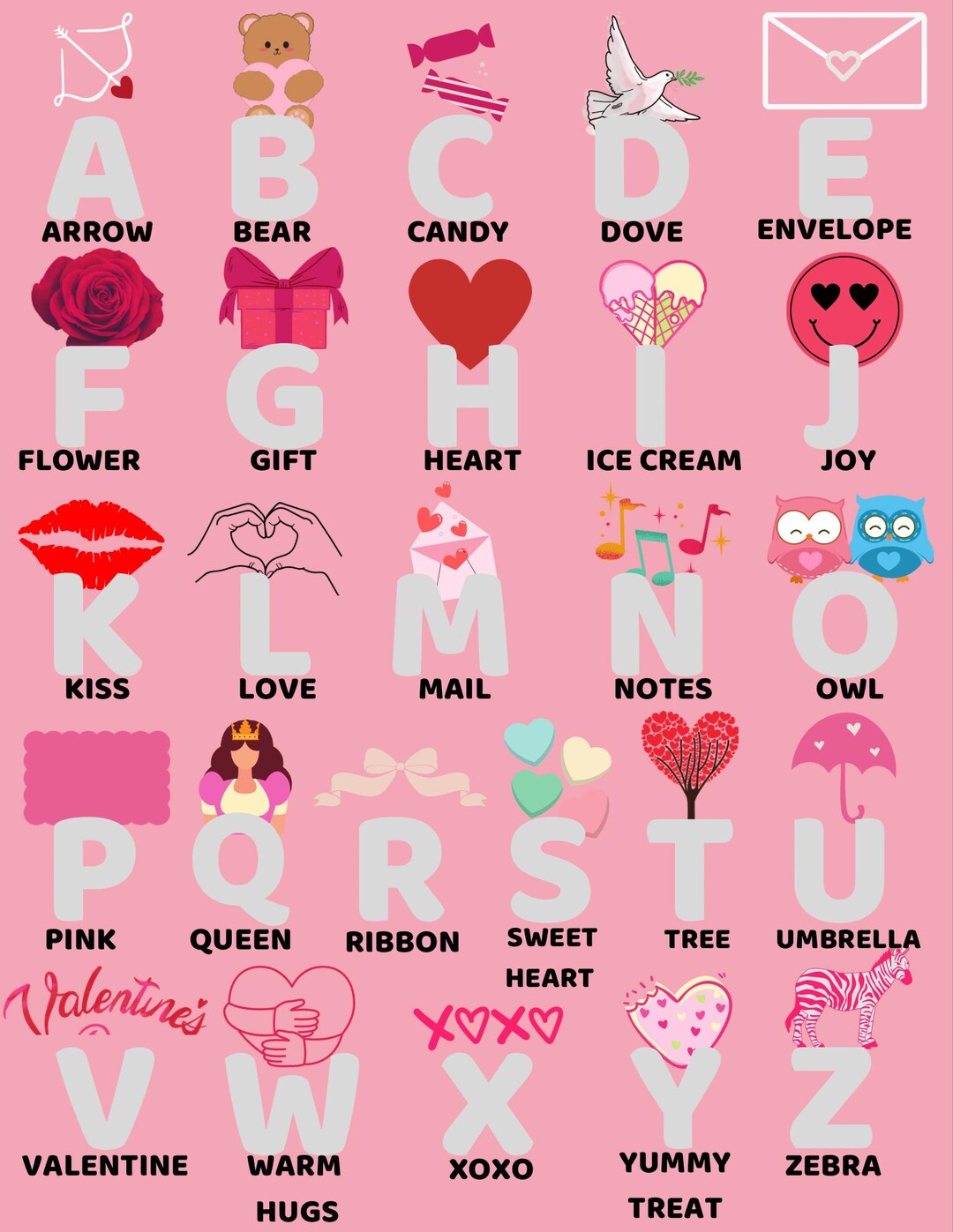 Valentine Alphabet Tracing Worksheet | ABC Learning Activity - Etsy