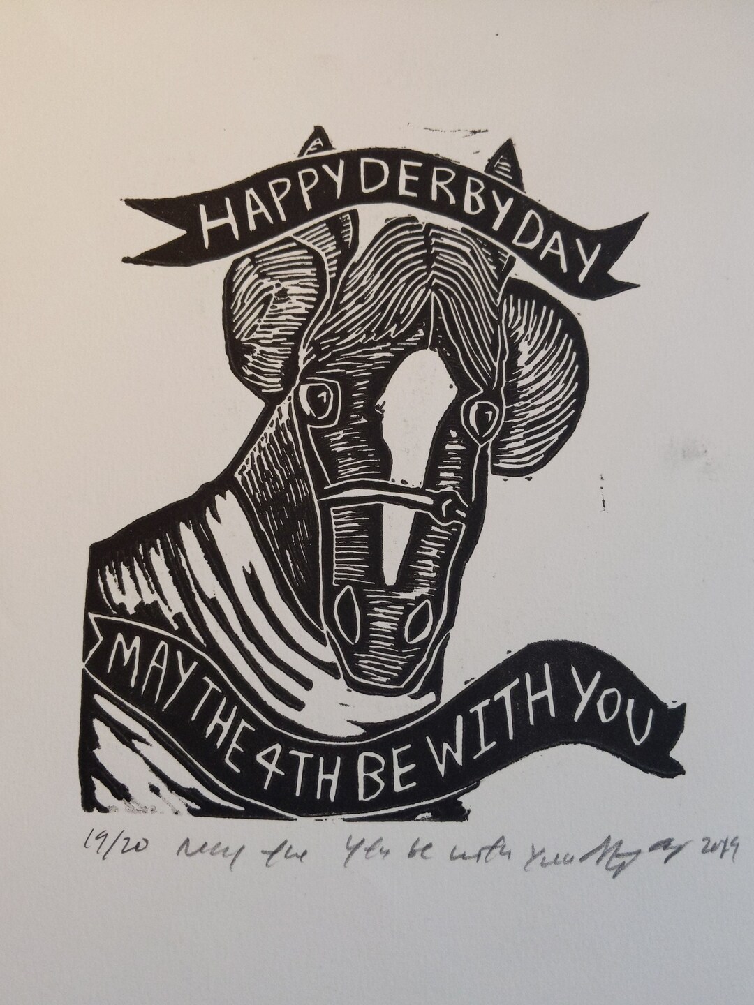 Happy Derby Day May the 4th Be With You Linocut Horse Dadjokes Derby ...