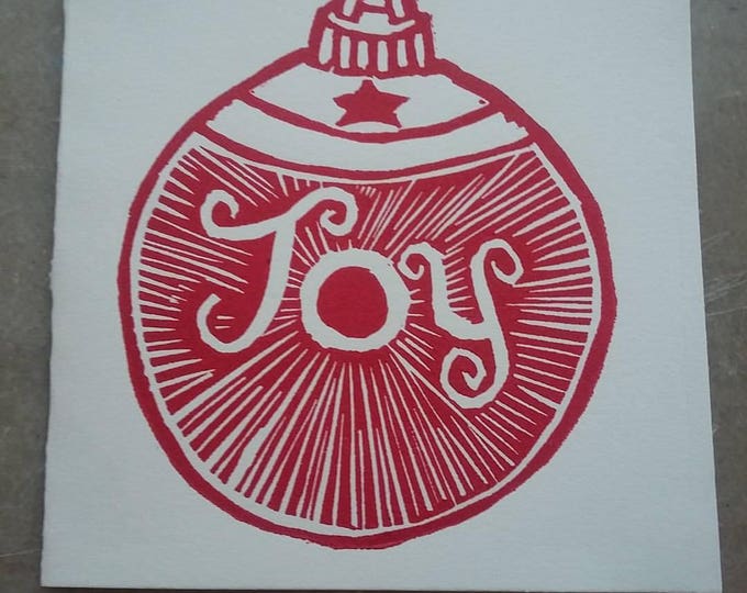 Joy Card, Linocut, Christmas Card, Ornaments, - Etsy