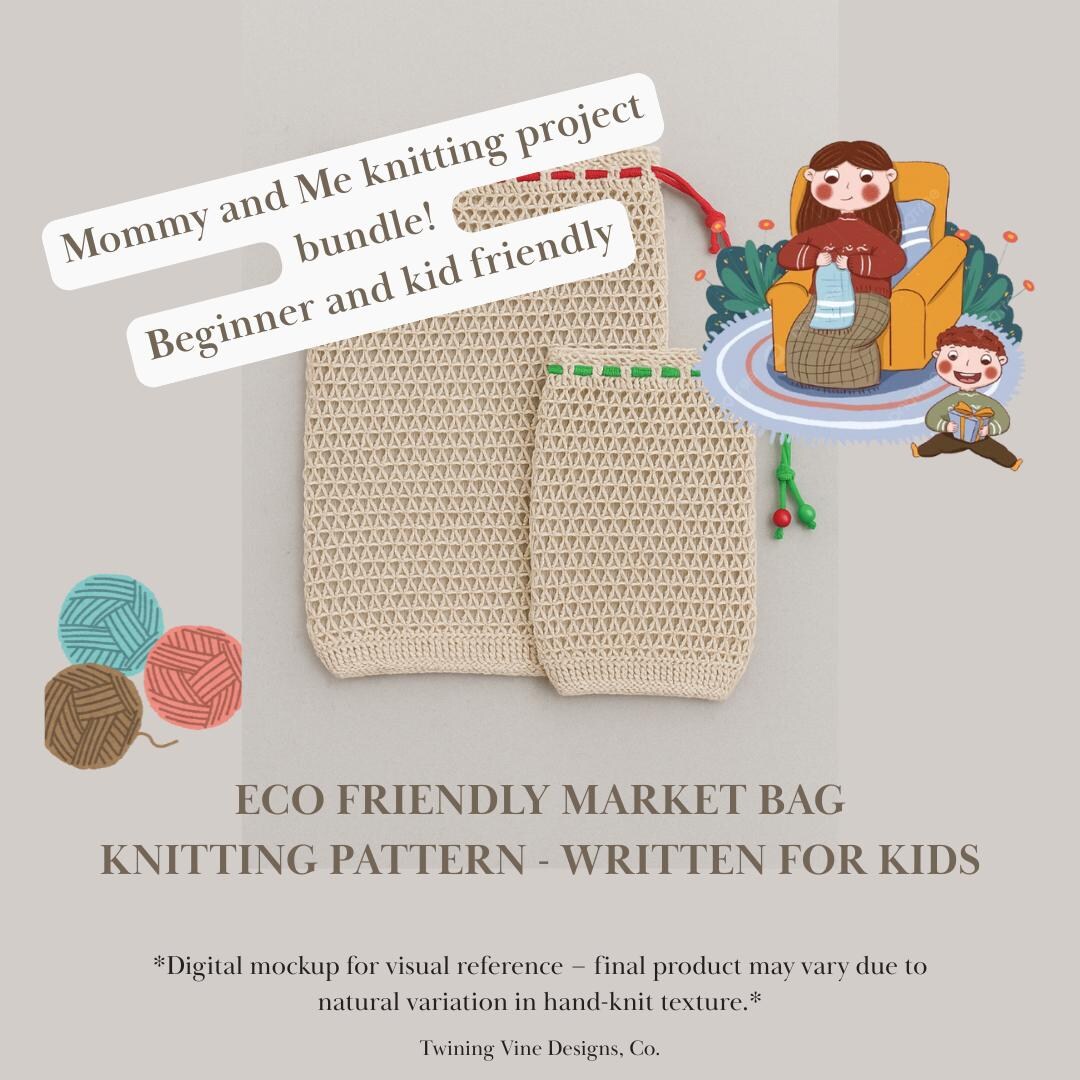 Mommy and Me Knit Knitting Pattern Bundle – Reusable Bag PDF Set – Eco ...