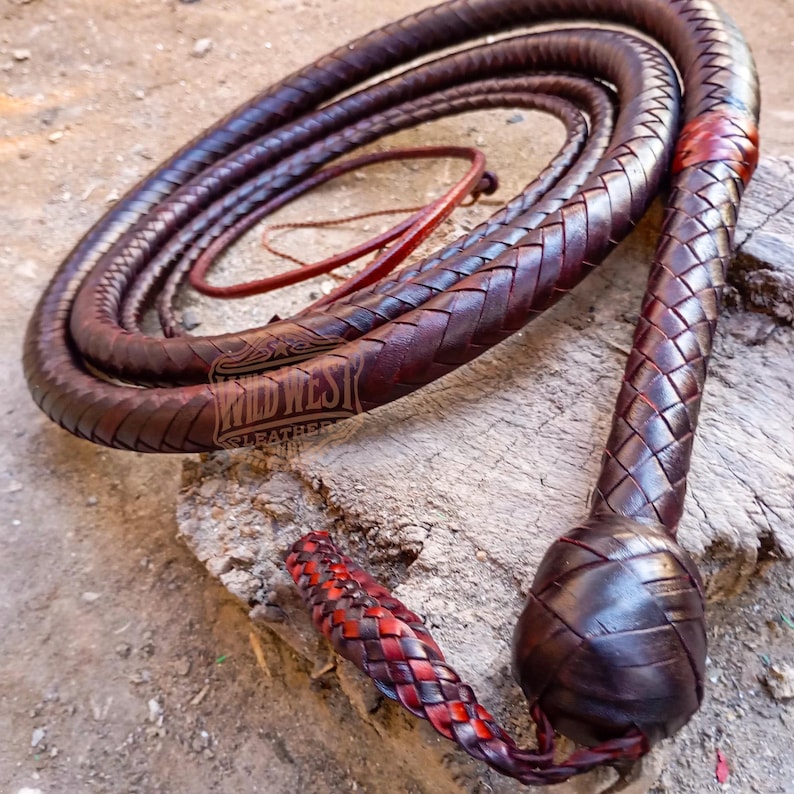 Kangaroo Hide Leather Bullwhip Brandy Color, 3ft to 14ft, 12/16 Plait ...
