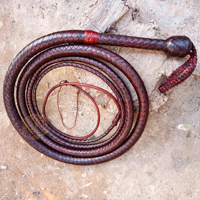 Kangaroo Hide Leather Bullwhip Brandy Color, 3ft to 14ft, 12/16 Plait ...