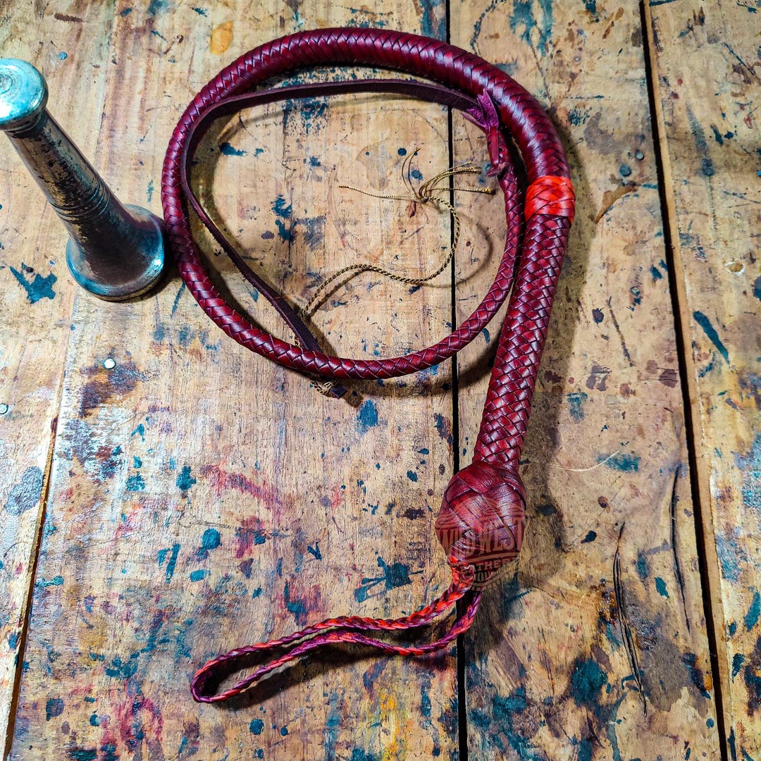 Veg Tanned Goat Leather Bullwhip Brandy Color , 3ft to 14ft Indiana ...