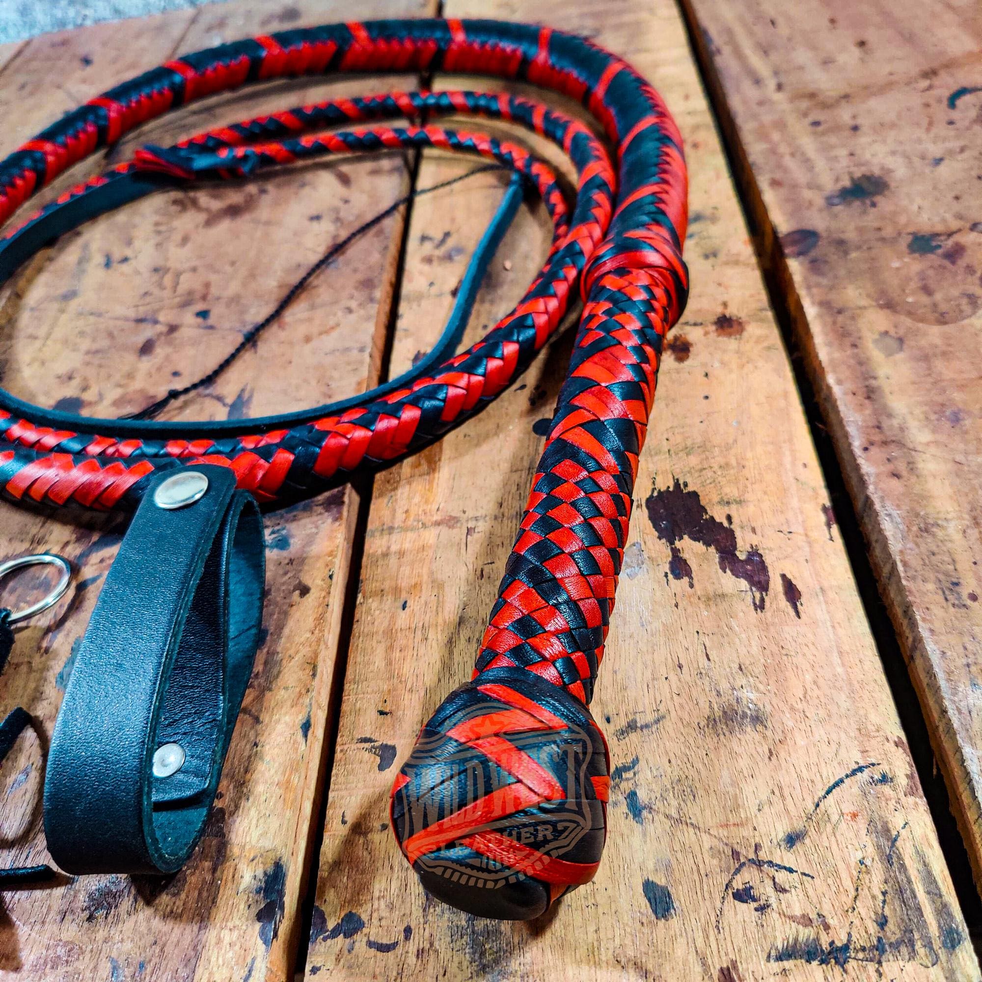Cowhide Leather Bullwhip Black/red Color, 3ft to 14ft Australian Style ...