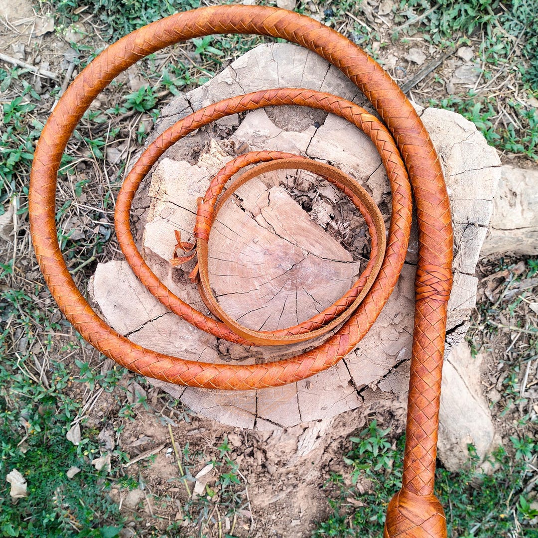 Tan Color Kangaroo Hide Leather Bullwhip, 3ft to 14ft, 12/16 Plait ...