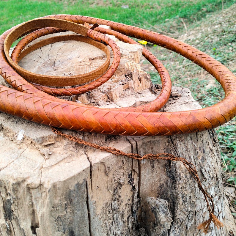 Tan Color Kangaroo Hide Leather Bullwhip, 3ft to 14ft, 12/16 Plait ...