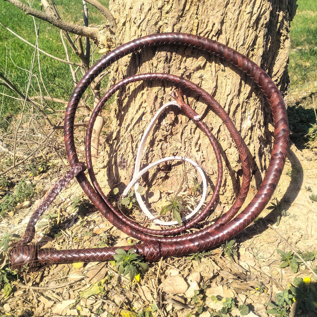 Cowhide Leather Bullwhip Brandy Color With White Fall, 3ft to 14ft ...