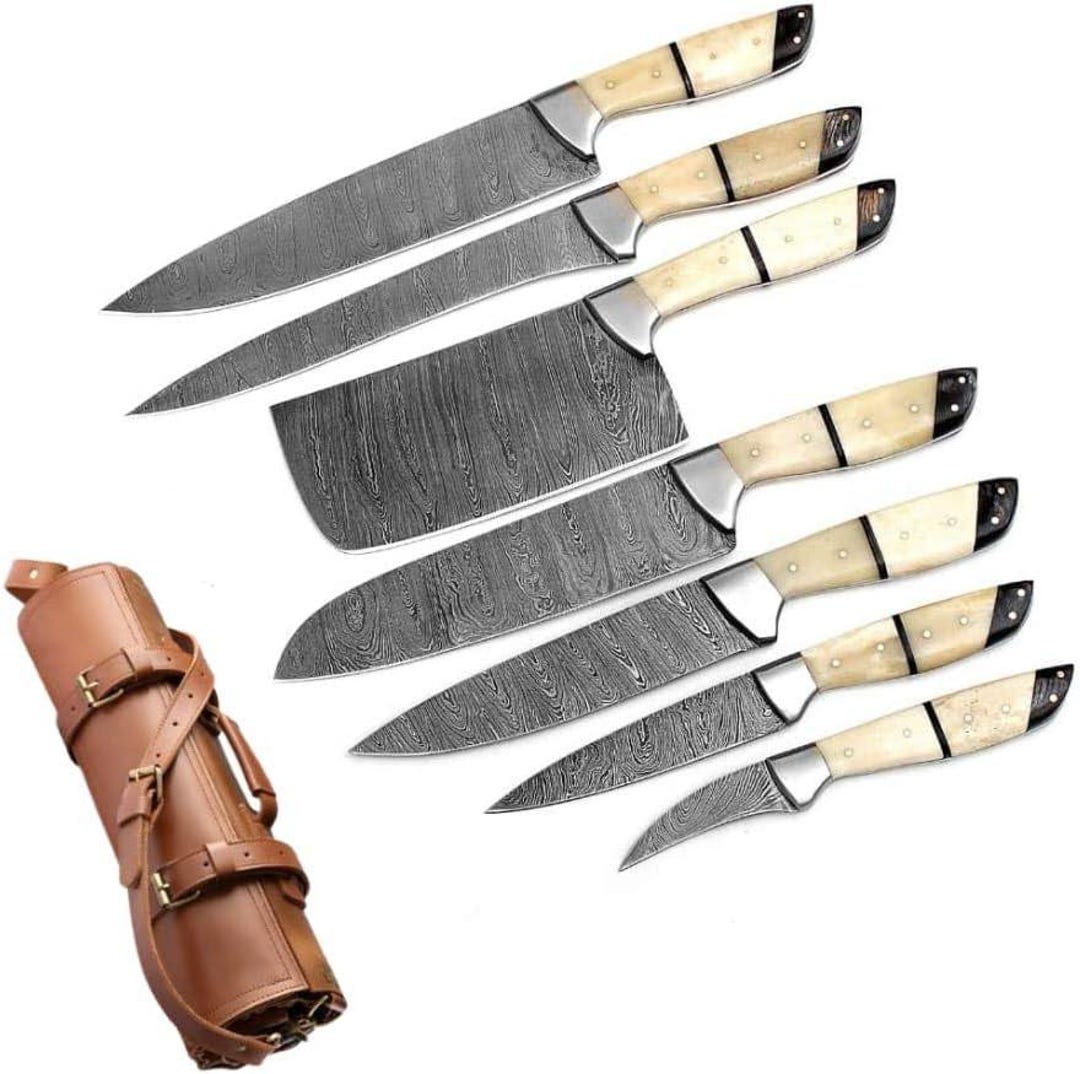Exclusive Handmade Damascus Knife Set 7-pieces – Rustic Original Camel ...