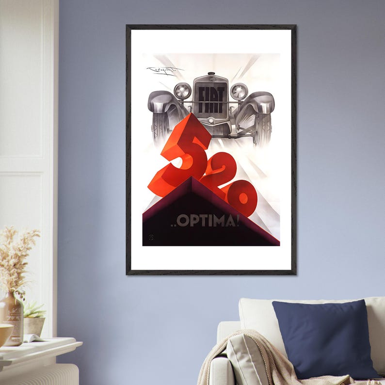 Fiat 520 Optima Poster, Vintage Italian Car Advertisement, Antique ...