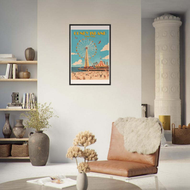 Coney Island Poster Print, Ferris Wheel Art, Vintage NYC Boardwalk ...