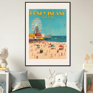 Coney Island Vintage Travel Poster, Beach Print, New York Art - Etsy