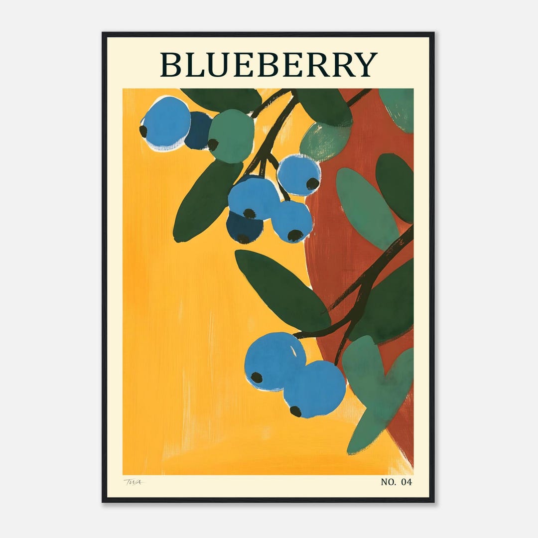 Blueberry Botanical Print, Fruit Market Poster, Kitchen Fruit Wall Art ...