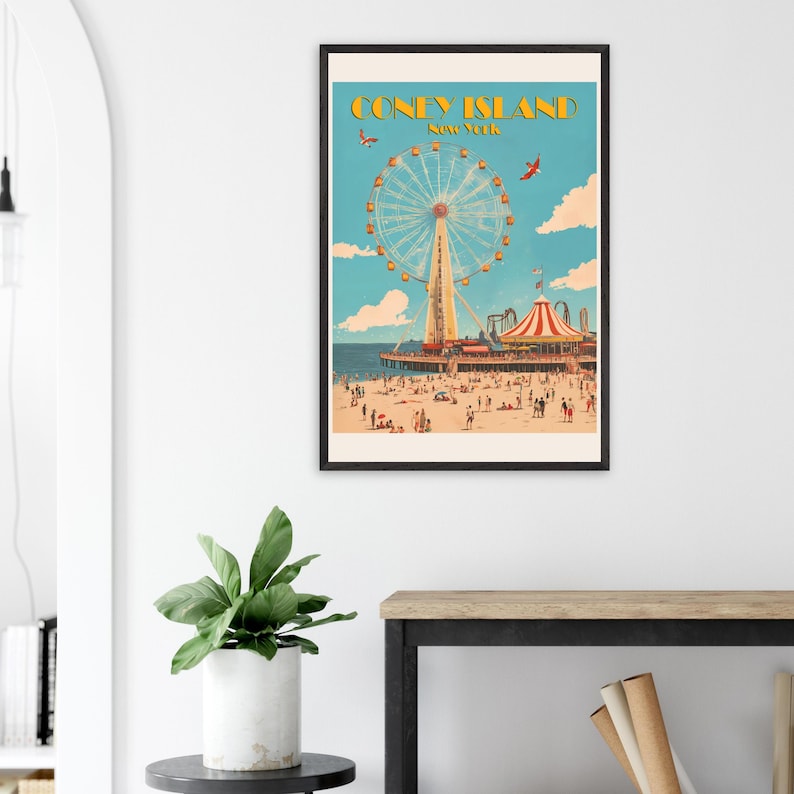 Coney Island Poster Print, Ferris Wheel Art, Vintage NYC Boardwalk ...