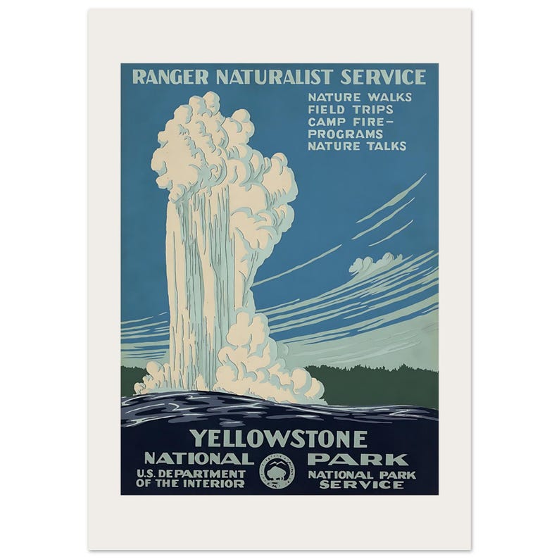 Yellowstone Geyser Poster, Vintage National Park Print, Retro Travel ...