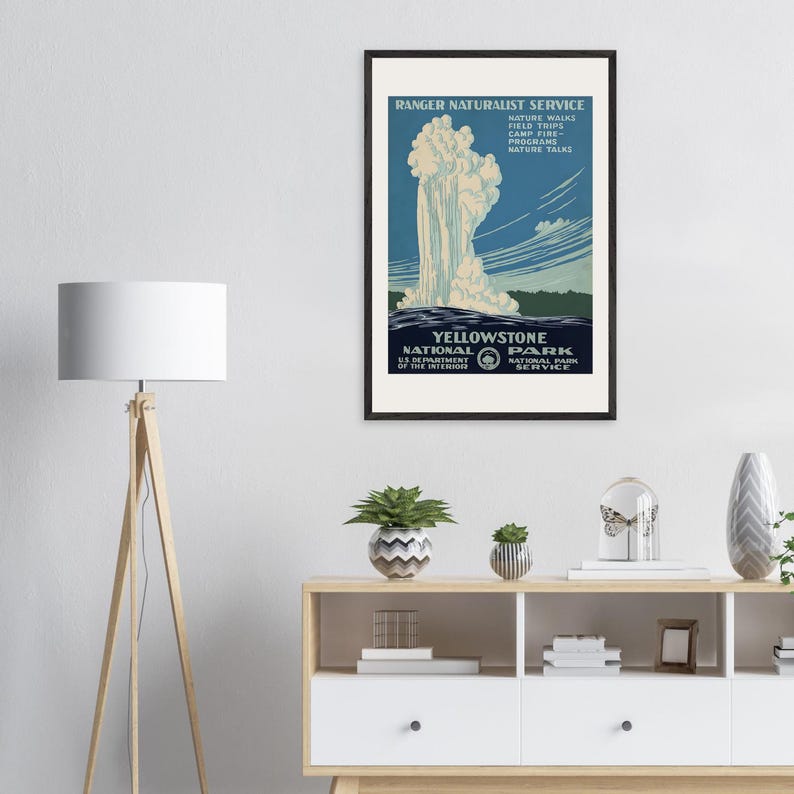 Yellowstone Geyser Poster, Vintage National Park Print, Retro Travel ...