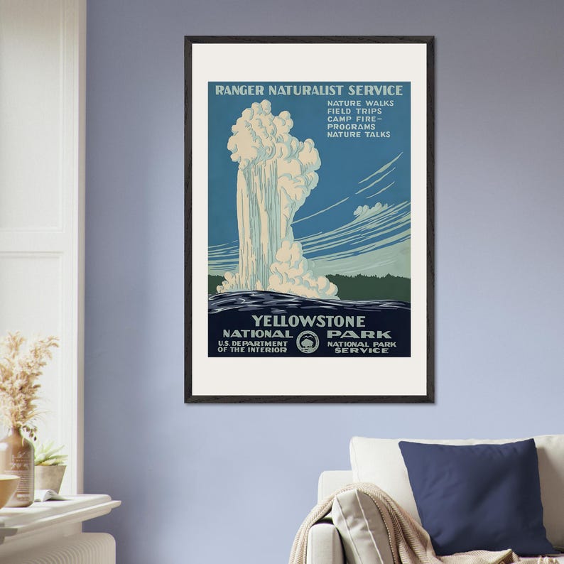 Yellowstone Geyser Poster, Vintage National Park Print, Retro Travel ...