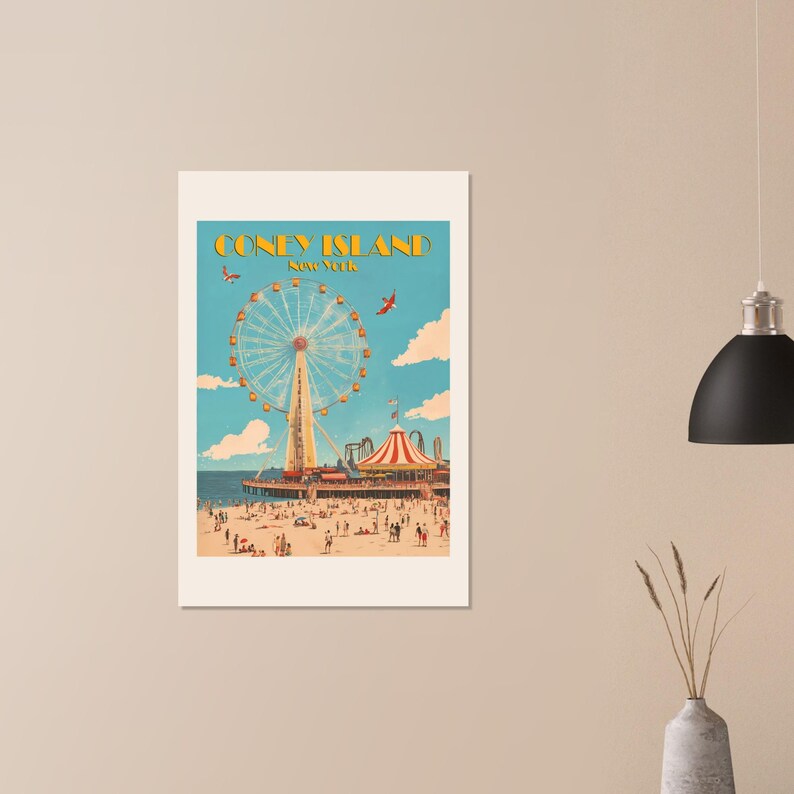 Coney Island Poster Print, Ferris Wheel Art, Vintage NYC Boardwalk ...