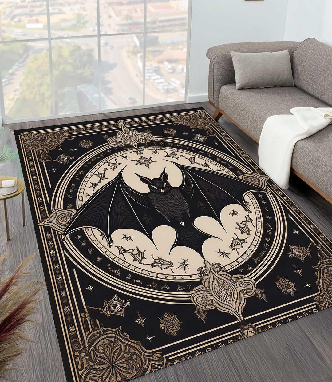 Gothic Rug for Bat Home Decor, Black Goth Room Decor, Victorian Rug ...