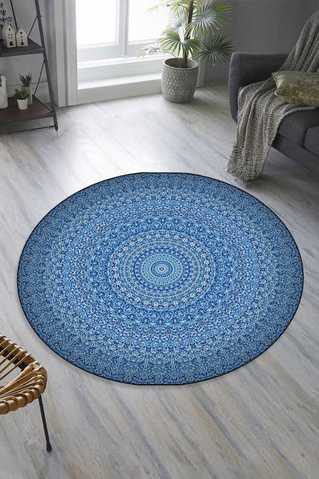 Round Rug, Vintage Rug, Accent Rug, Turkish Rug, Blue Rug ,gift for Her ...