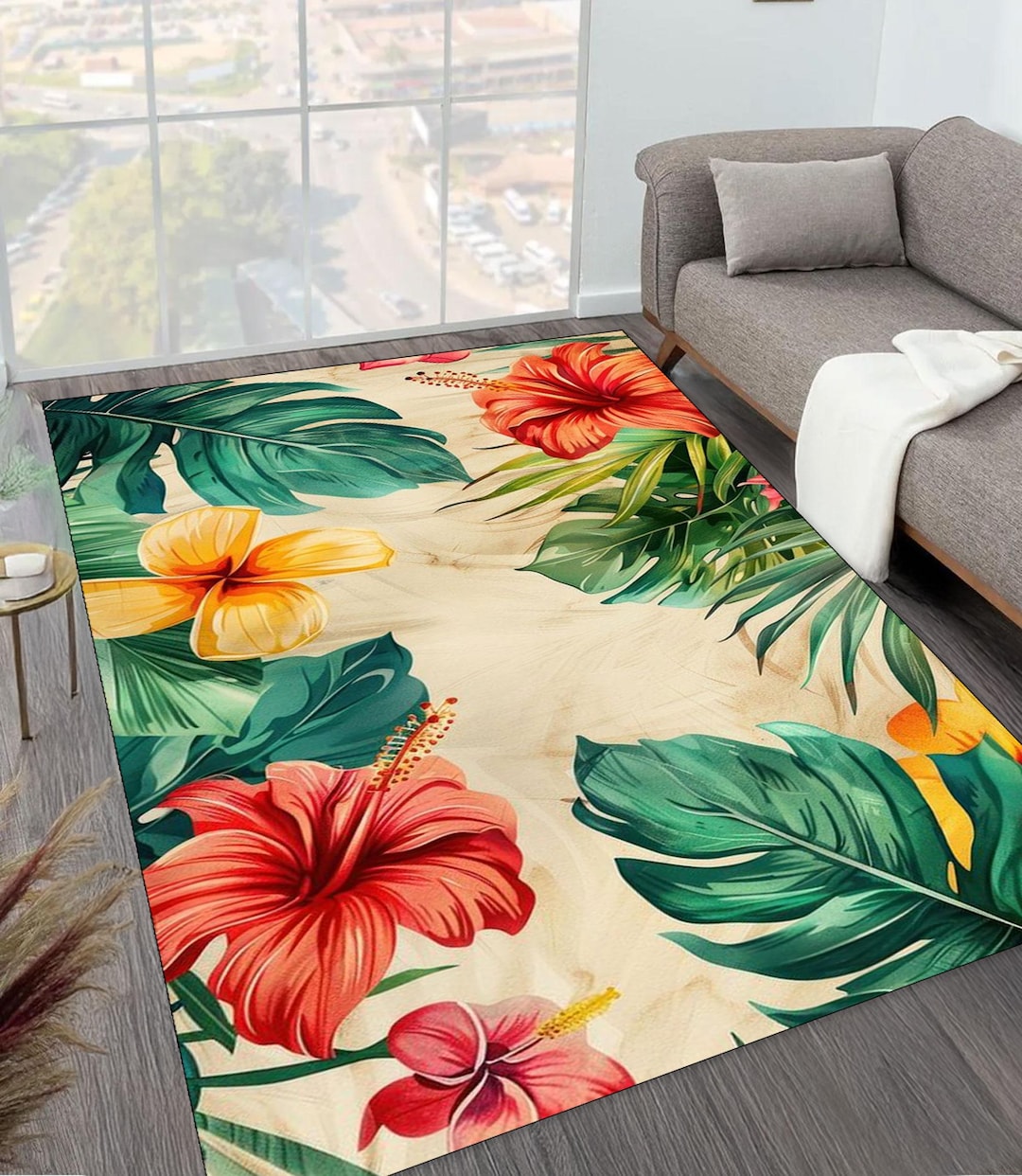 Tropical Floral Rug: Colorful Beach Boho Decor - Etsy