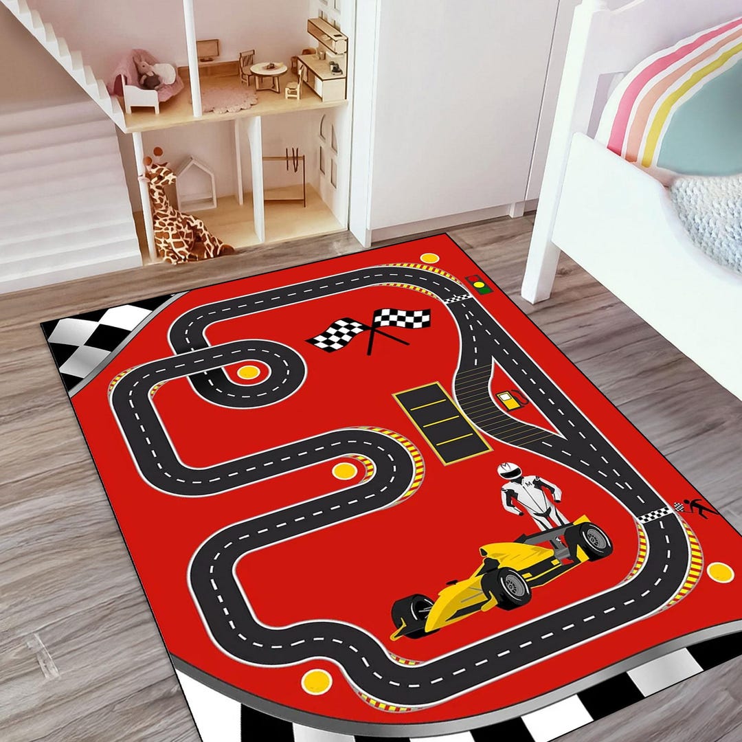 Car Racing Themed Rug, Car Racing Patterned Rug, Car Racing Area Rug ...