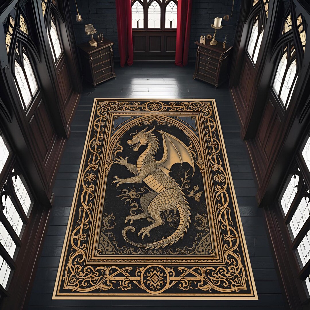 Gothic Dragon Rug: Fantasy Serpent Carpet, Medieval Ornate Decor - Etsy