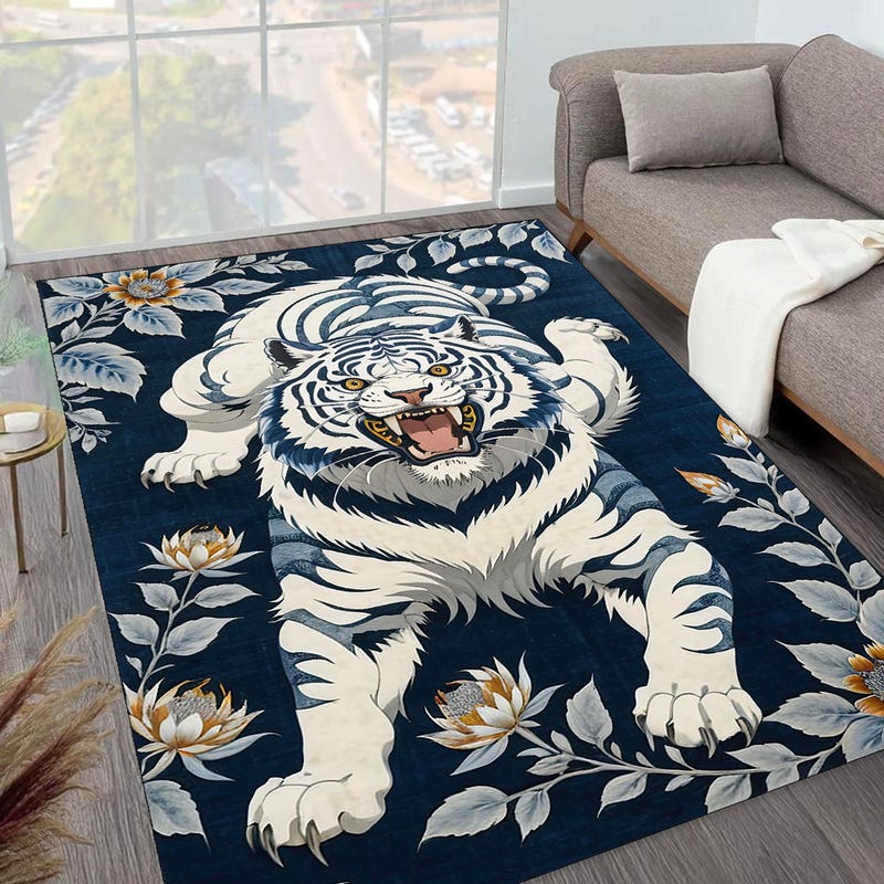 White Tiger Leopard Rug - Etsy