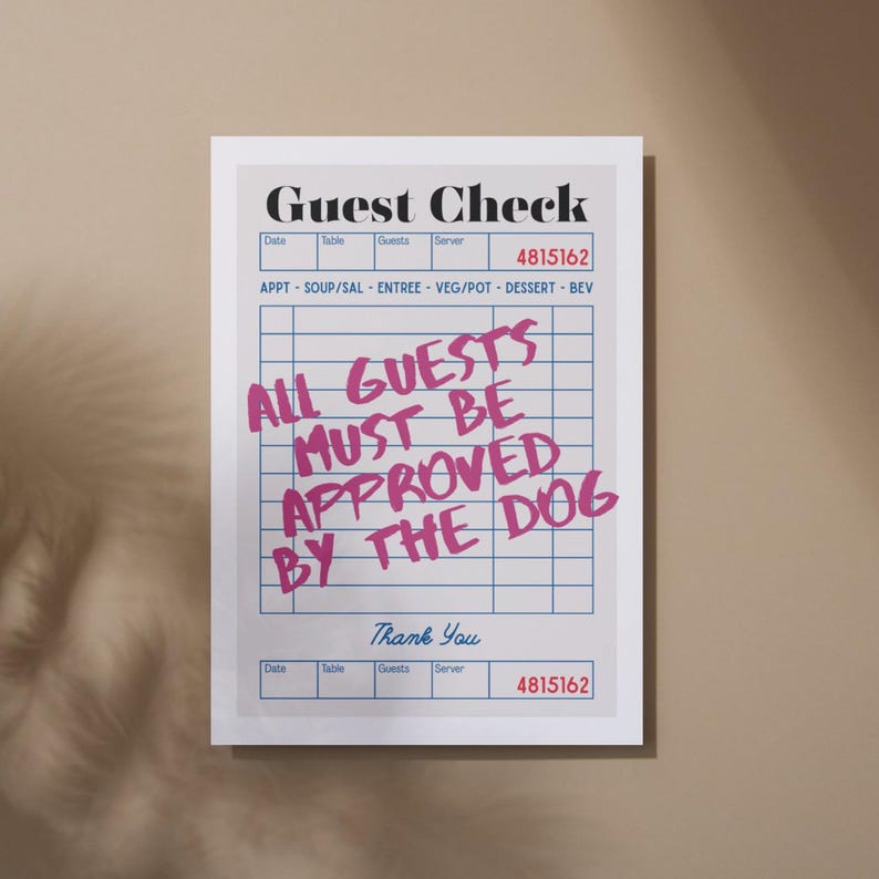 Poster “all Guests Must Be Approved by the Dog” Guest Check Digital ...