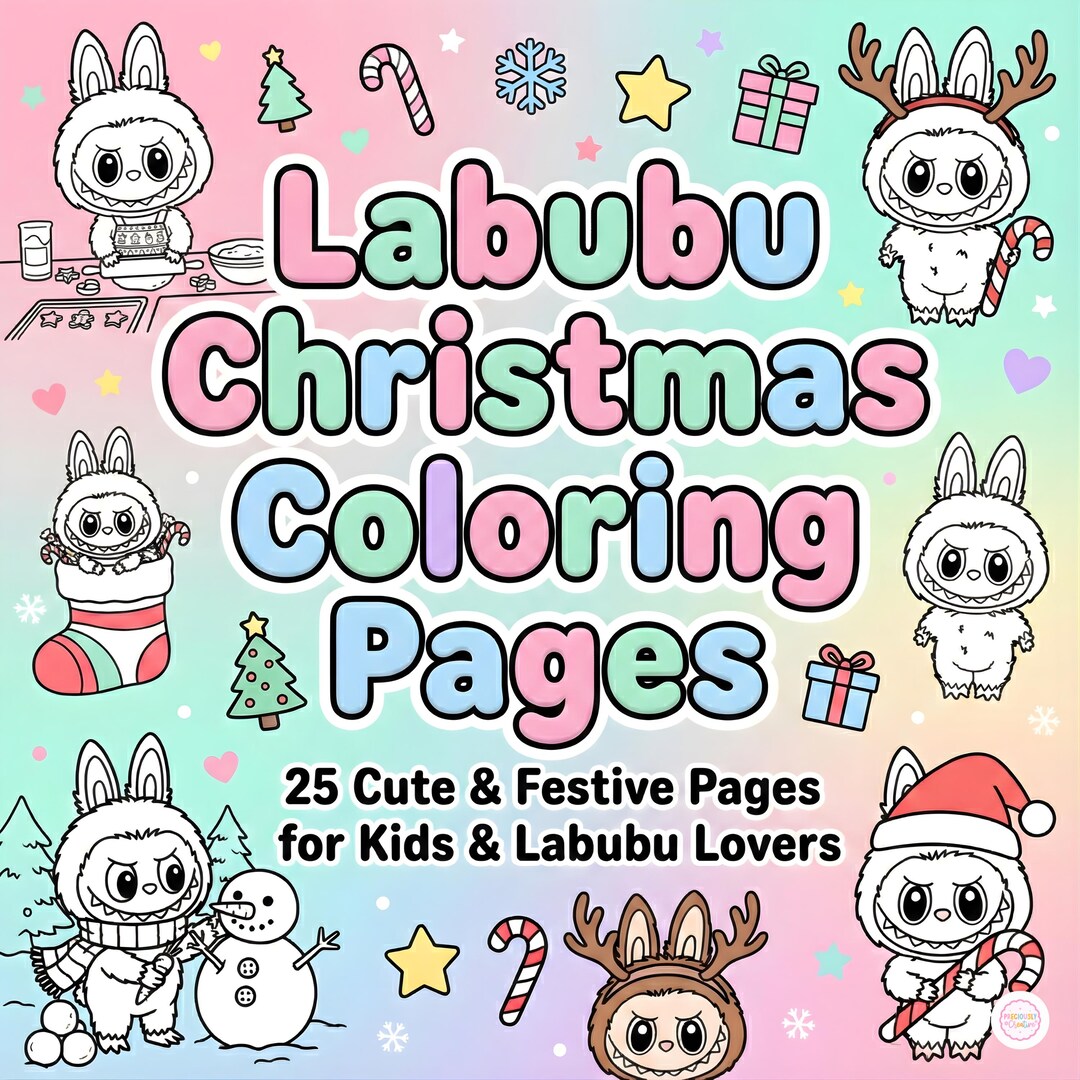Labubu Christmas Coloring Pages | 25 Cute Festive Kids Coloring Sheets ...