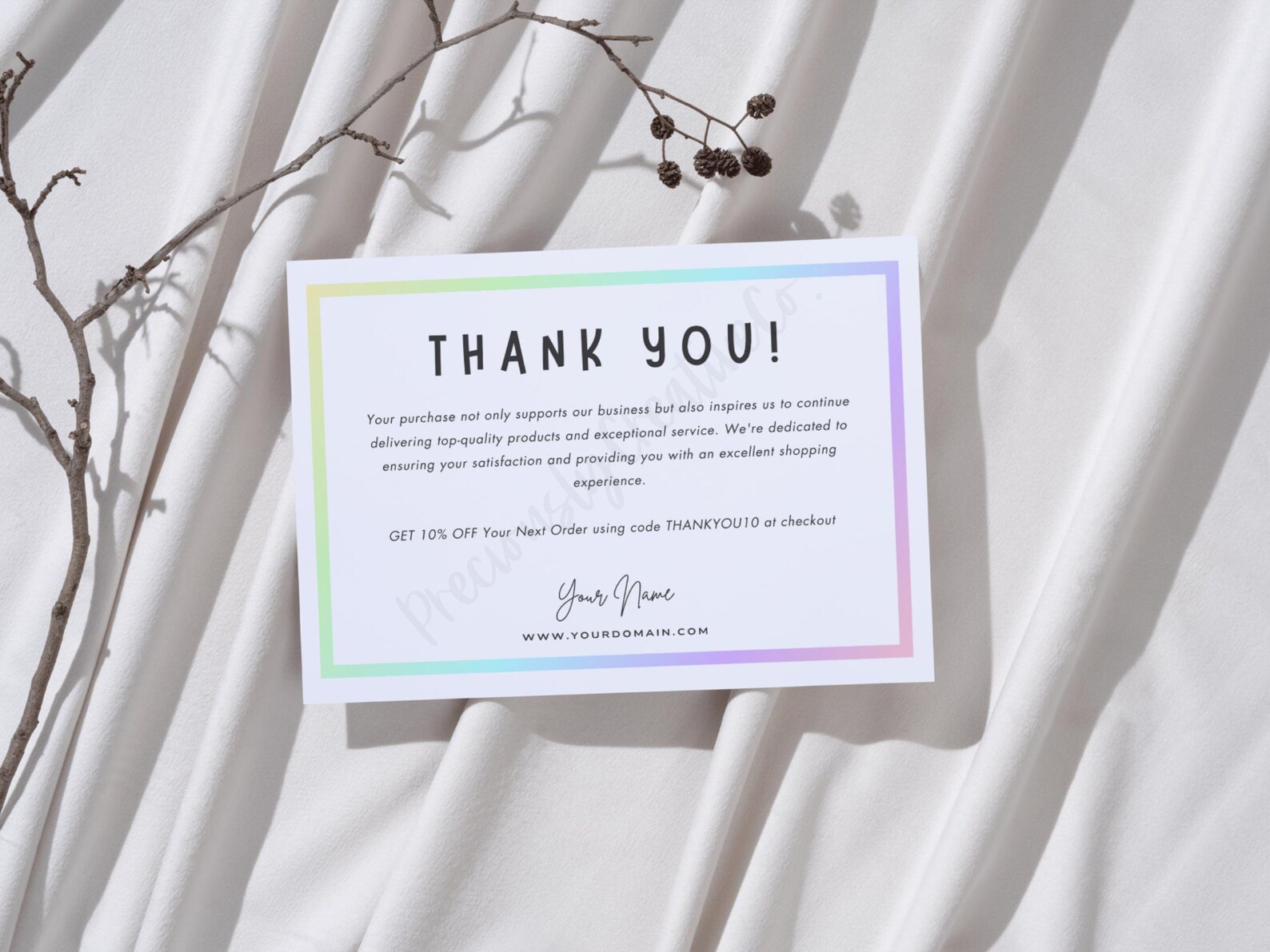 Editable Thank You Card Template • Pastel Business Insert Cards • 10 ...