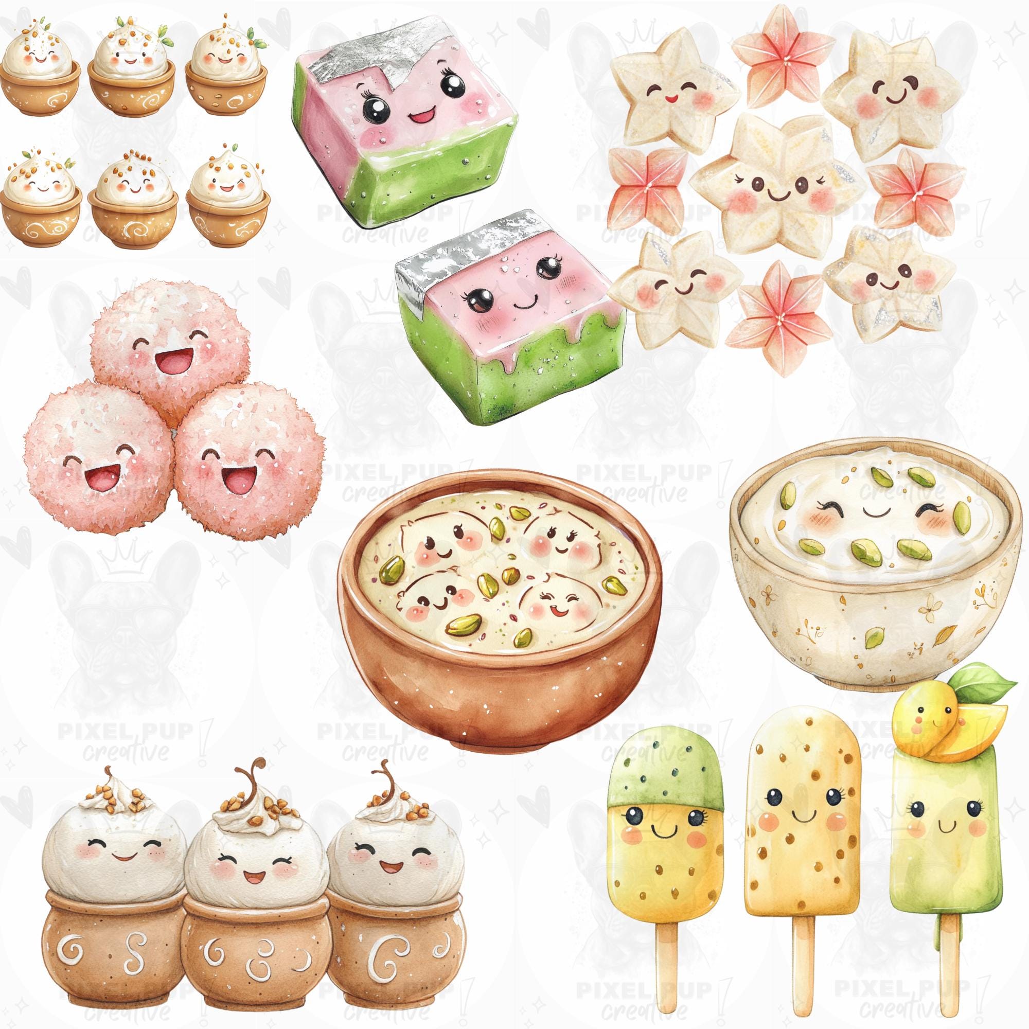 Kawaii Indian Desserts Clipart - Cute Food Digital Stickers - Gulab ...