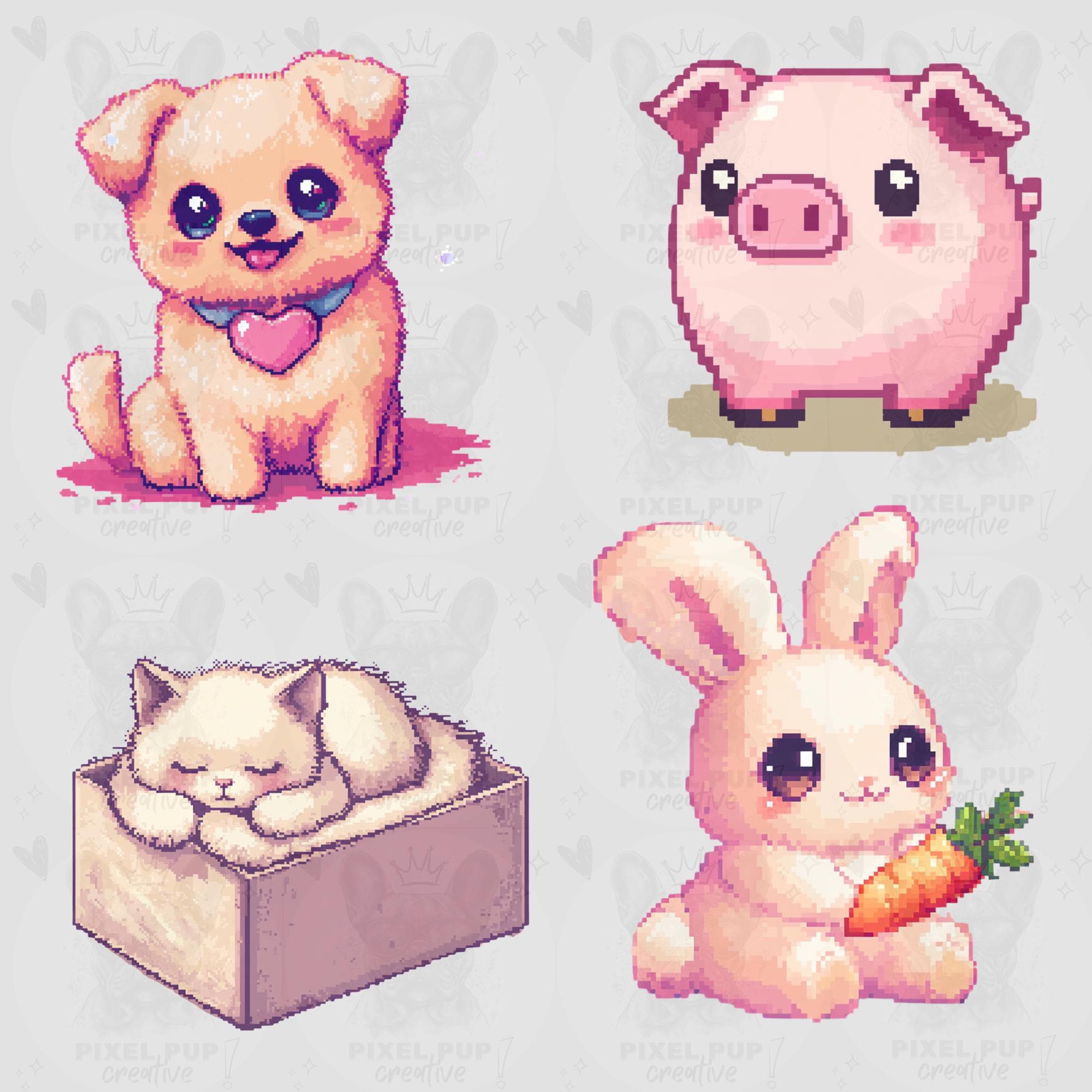 Kawaii Pixel Pets Clipart: Retro 16-bit Animals (PNG Digital Download ...