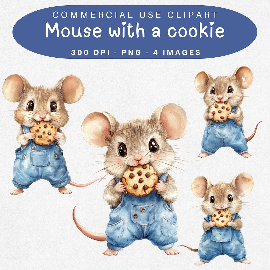 Mouse With Cookie Clipart: Commercial Use (PNG) | Dungarees | Mouse in ...