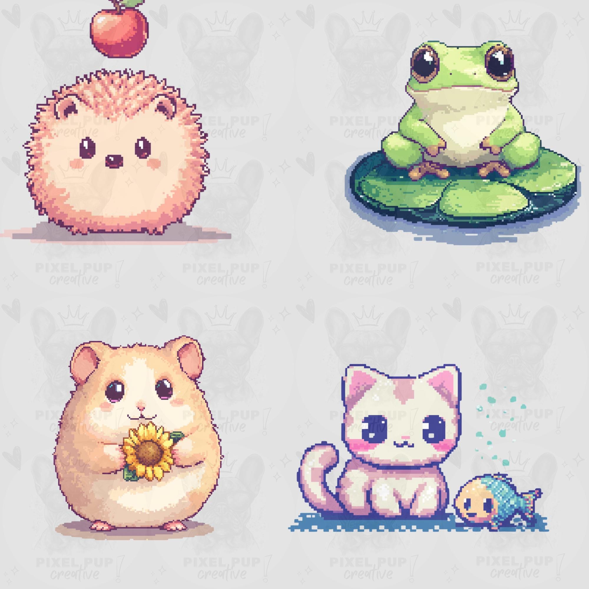 Kawaii Pixel Pets Clipart: Retro 16-bit Animals (PNG Digital Download ...