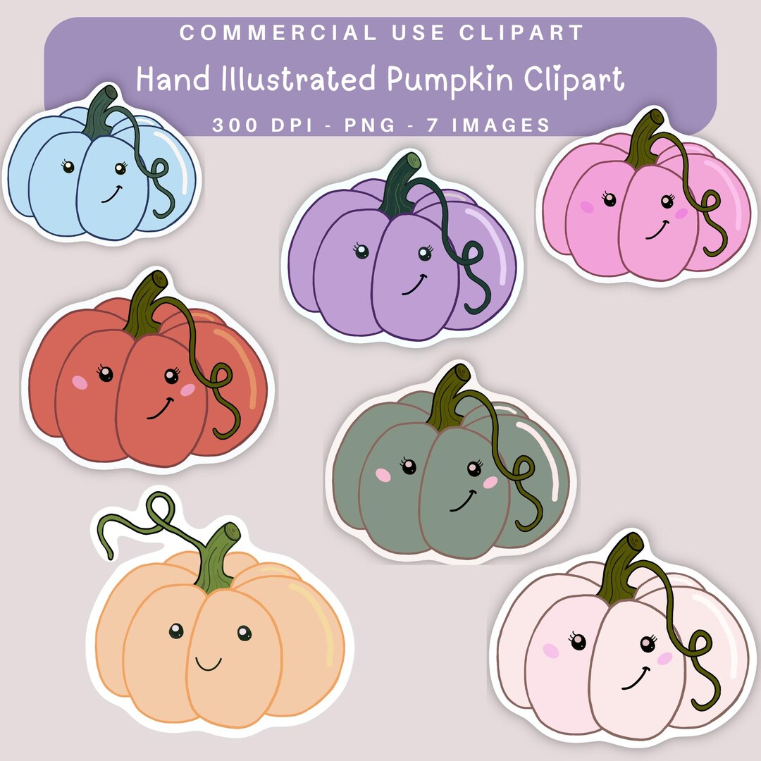 Hand Illustrated Pumpkin Clipart | Kawaii Autumn Pumpkins | Cute Fall ...