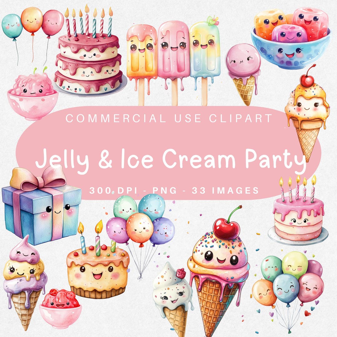 Kawaii Jelly and Ice Cream Party Clipart: 33 PNG Images (commercial Use ...