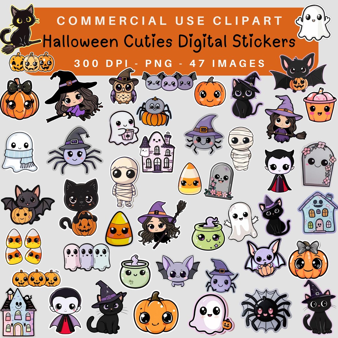 Halloween Cuties Digital Stickers – Kawaii Clipart Pack 300dpi and ...