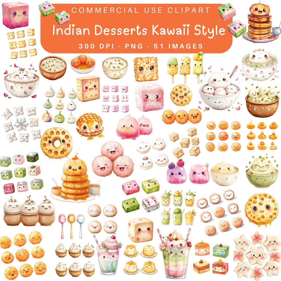 Kawaii Indian Desserts Clipart - Cute Food Digital Stickers - Gulab ...