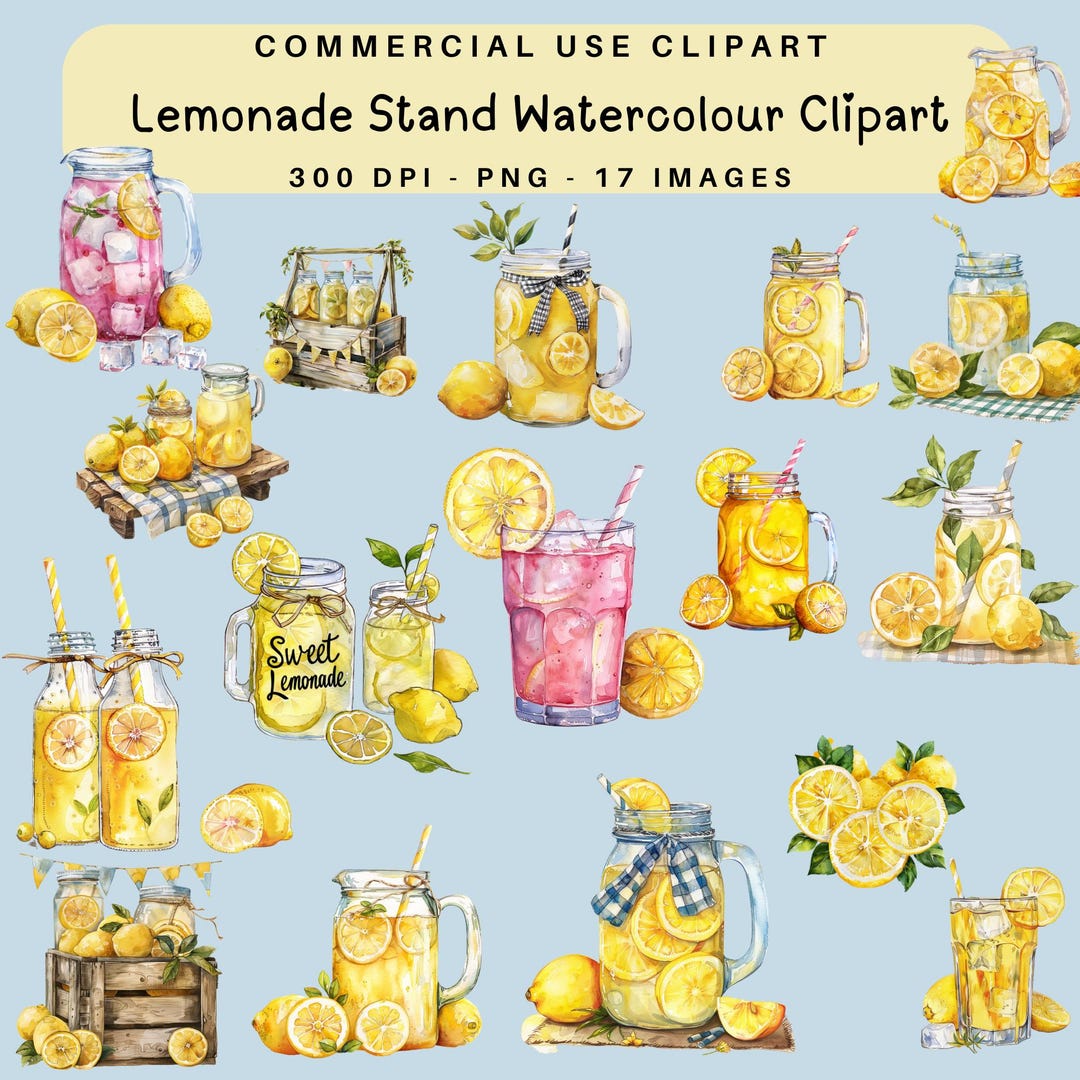 Watercolor Lemonade Stand Clipart Set | 17 PNG Images | Baby Shower ...