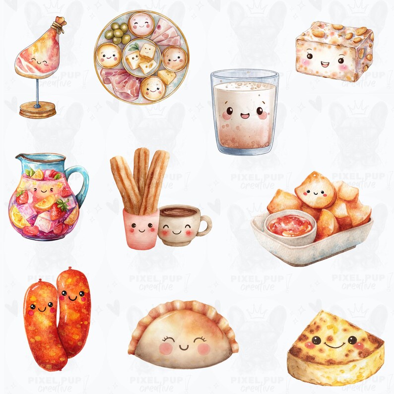 Kawaii Spanish Food Clipart | Cute Spain Food Illustrations | 27 PNG ...