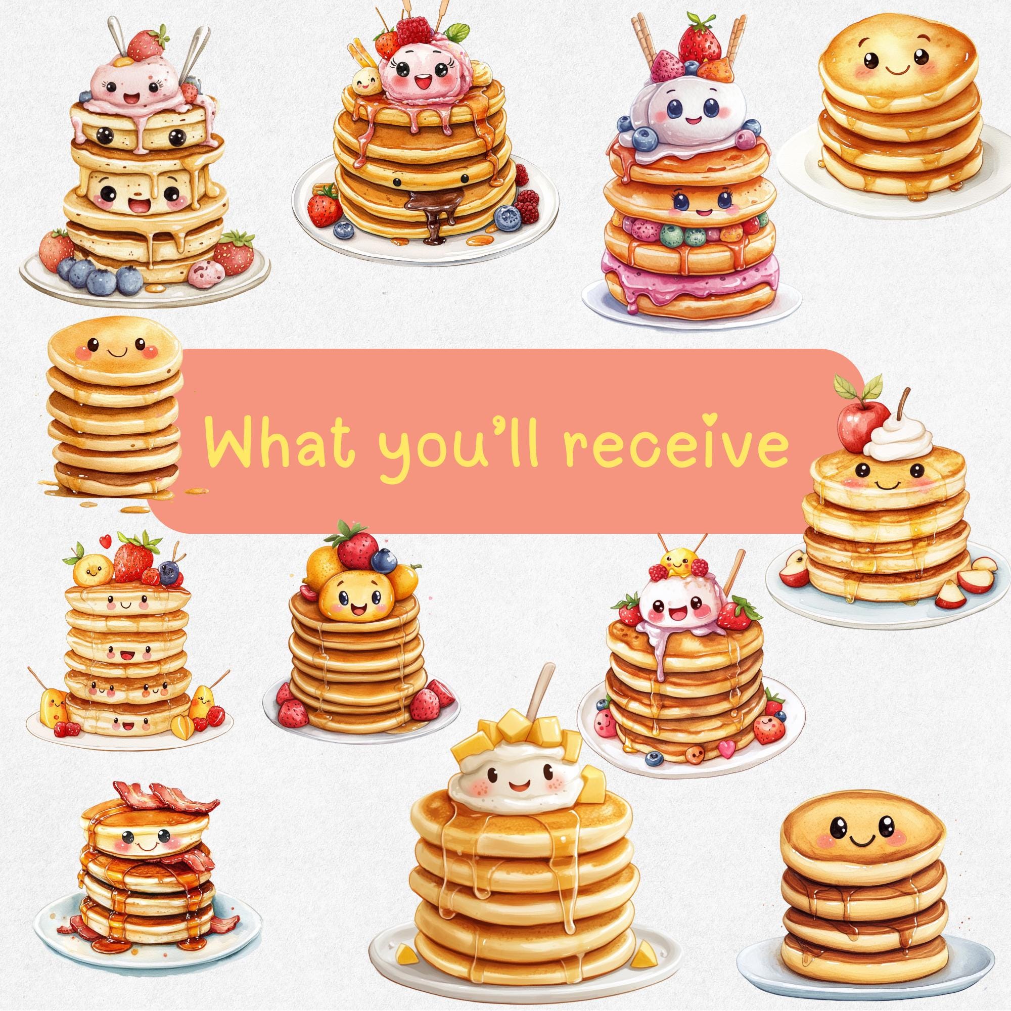 Kawaii Pancake Stack Clipart Pack | Cute Breakfast Food Pngs | Ice ...